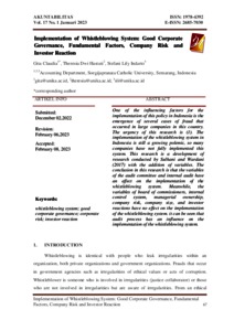 Implementation of Whistleblowing System: Good Corporate Governance, Fundamental Factors, Company ...